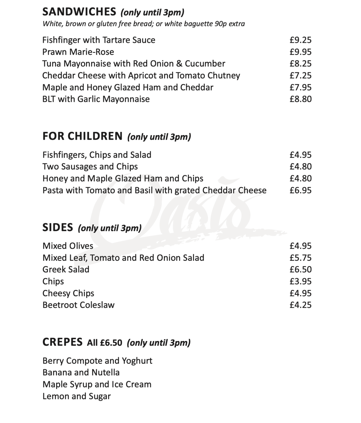 Cafe Oasis Menu - Cafe Oasis Weymouth