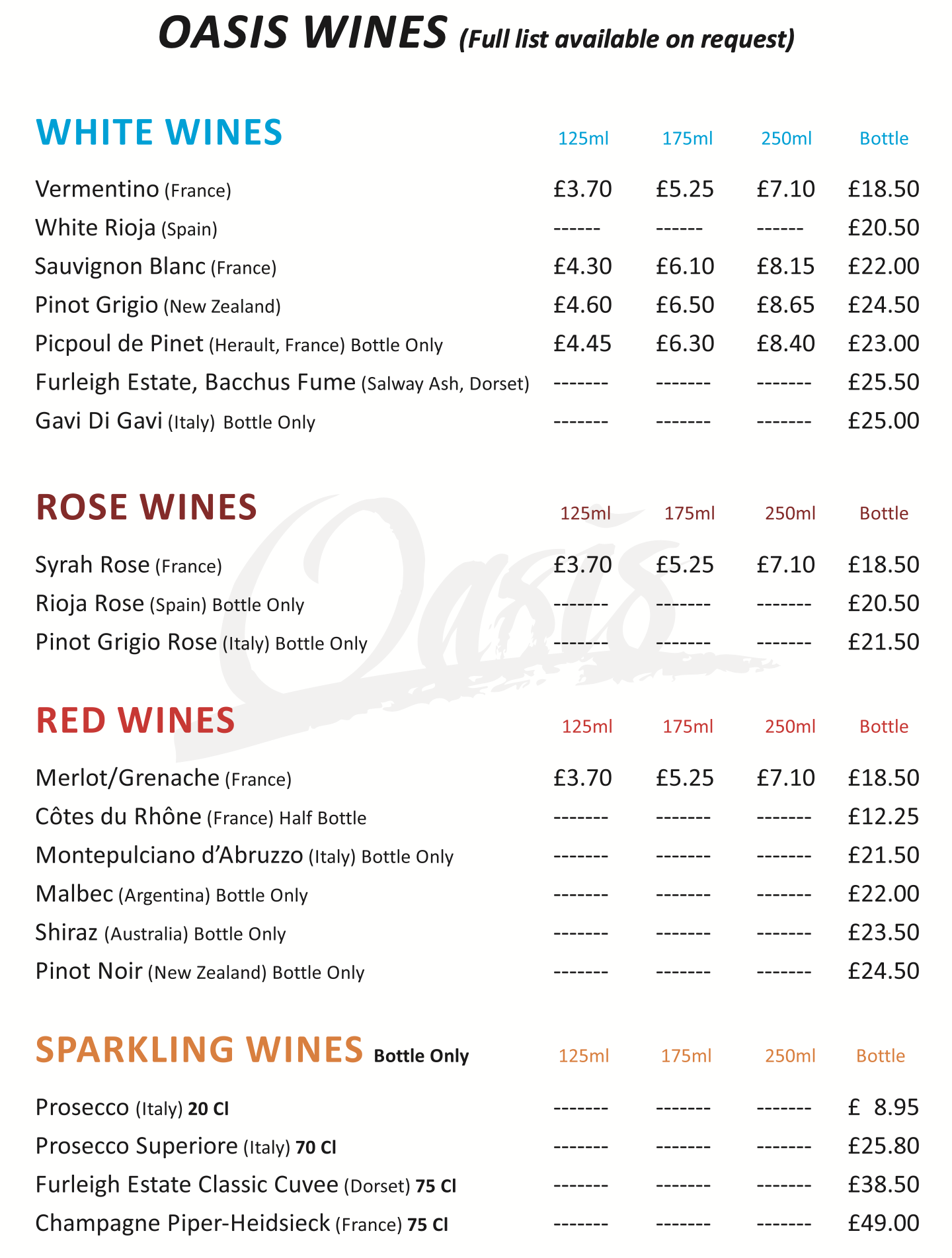 Cafe Oasis Menu - Cafe Oasis Weymouth