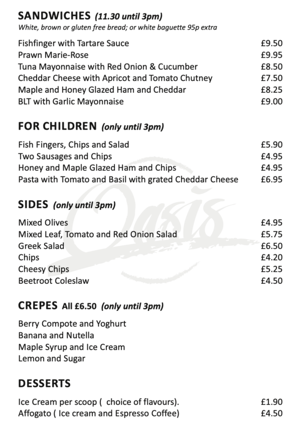 Cafe Oasis Menu - Cafe Oasis Weymouth