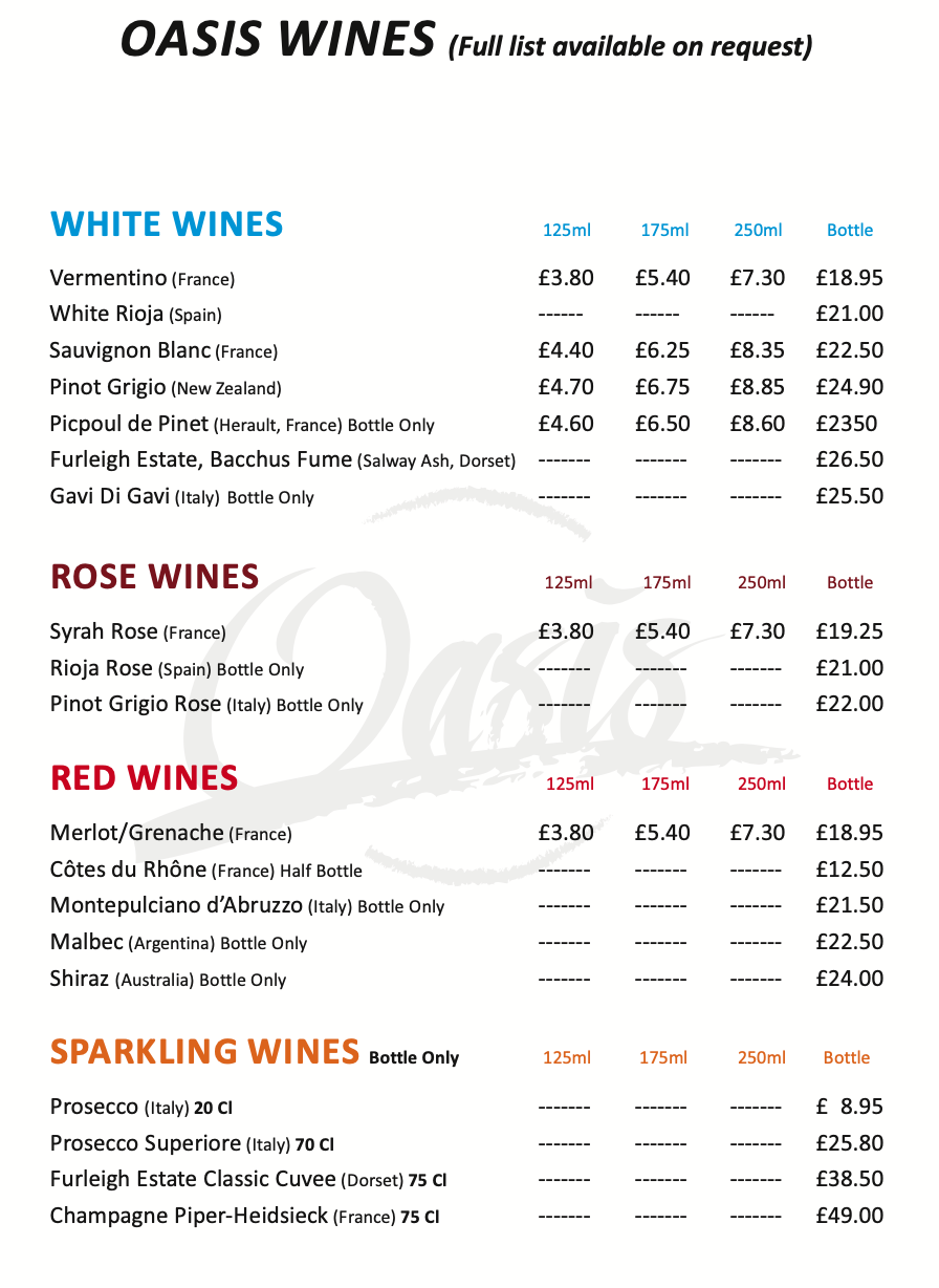 Cafe Oasis Menu - Cafe Oasis Weymouth