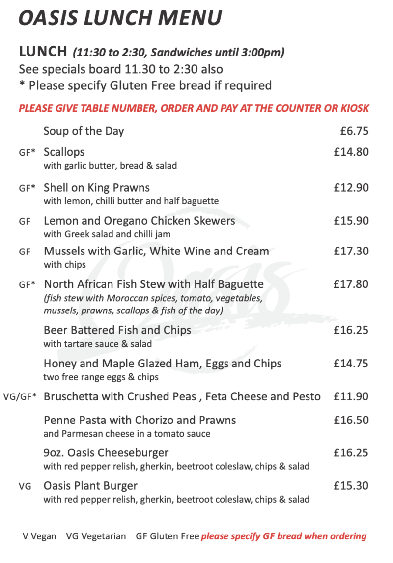 Cafe Oasis Menu - Cafe Oasis Weymouth